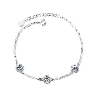 China 925 Silver Moissanite Bracelet Handmade Adjustable 16-18cm Skin Friendly Blue Gemstone Jewelry for sale