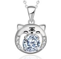 China 925 Silver Moissanite Cute Tiger Pendant Necklace 16 Inch Lucky Jewelry for sale