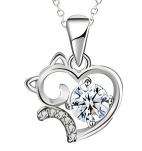 China 925 Silver Moissanite Heart Shaped Cat Pendant Necklace 16 Inch Custom Love Pendant for sale