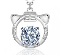 China 925 Silver Moissanite Tiger Pendant Necklace 16 Inch Cute New Year Jewelry for sale