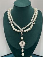 China Natural Freshwater Pearl Pendant Necklace White 10-10.5mm Large Pearl 63-64cm Length Elegant Jewelry for sale