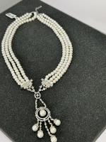 China Natural Freshwater Pearl Pendant Necklace 6.5-7mm White Multilayer Chain Jewelry for Women for sale