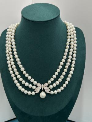 China Natural Freshwater Pearl Pendant Necklace 6.5-7mm White Multi Layer Women Jewelry for sale
