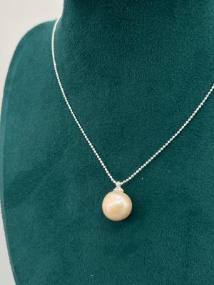 China 925 Silver Natural Freshwater Pearl Pendant Necklace 11-11.5mm Peach Orange 42cm for sale