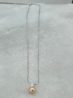 China 925 Silver Freshwater Pearl Pendant Necklace 11-11.5mm Peach Orange 42cm for sale
