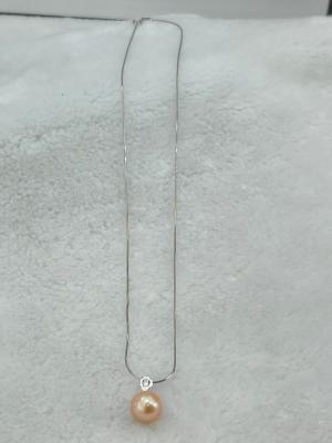 China 925 Silver Freshwater Pearl Pendant Necklace 11-11.5mm Peach Orange 42cm for sale