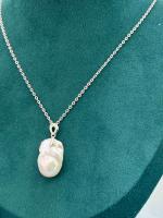 China 14mm Freshwater Baroque Pearl Pendant 925 Silver Necklace White Single Pearl 42cm for sale