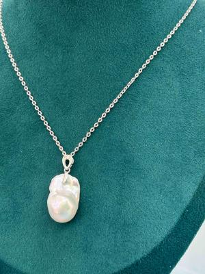 China 14mm Freshwater Baroque Pearl Pendant 925 Silver Necklace White Single Pearl 42cm for sale