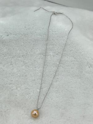 China 925 Silver Freshwater Pearl Pendant Necklace 10.5-11mm Peachy Orange 42cm for sale