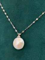 China 925 Silver Natural Freshwater Pearl Pendant Necklace 13-13.5mm 42cm White Round Pearl for sale