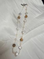 China Natural Pearl and Tiger Eye Stone Necklace 45cm 10.5-11mm Beaded Jewelry for Women for sale