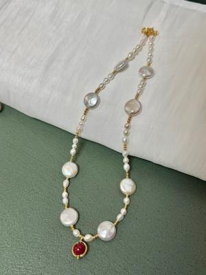 China Natural White Pearl Cinnabar Necklace 13mm Large Pearl Dainty Waterproof Luxury Jewelry for Women for sale