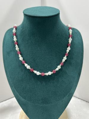 China Natural Red Agate Pearl Necklace 46cm Women Boho Bead Jewelry 4mm Pearl for sale