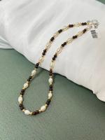China Natural Pearl and Wood Bead Necklace 6-6.5mm Pearl 40cm Length Elegant Jewelry for sale