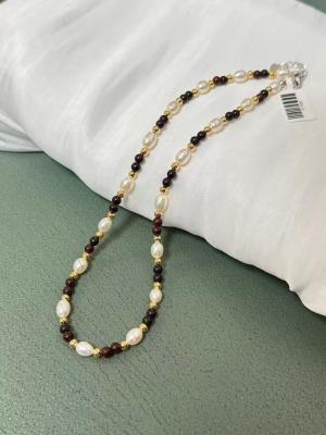 China Natural Pearl and Wood Bead Necklace 6-6.5mm Pearl 40cm Length Elegant Jewelry for sale