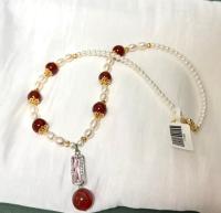China Natural Freshwater Pearl and Red Agate Necklace 6-6.5mm Pearls 45cm Length Elegant Jewelry for sale