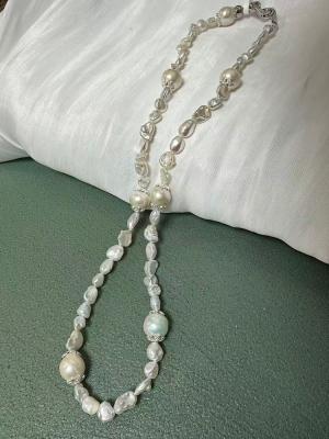 China Natural Pearl Baroque Necklace Sterling Silver 10-10.5mm 49cm Length Women Statement Jewelry for sale