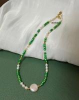 China Natural Pearl Necklace Set 12.5-13mm Green Crystal Pearl Jewelry 41cm Length for sale