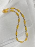 China Natural Freshwater Pearl and Yellow Beeswax Bead Necklace 5-5.5mm 44cm for sale