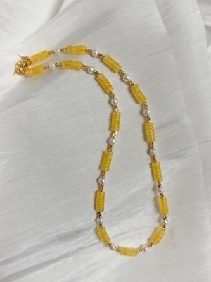 China Natural Freshwater Pearl and Yellow Beeswax Bead Necklace 5-5.5mm 44cm for sale