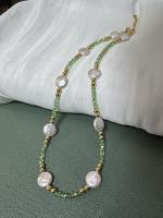 China Natural Pearl Necklace 12.5-13mm with Crystal Stones 46cm Elegant Disc Shaped Jewelry for sale
