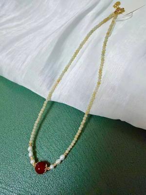 China Natural Freshwater Pearl Jade Agate Necklace 40cm White Bead Jewelry 4.5-5mm for sale