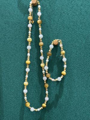 China Natural Tiger Eye Stone Pearl Necklace 42cm Colorful Jade Beaded Jewelry for Women for sale