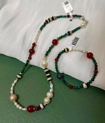 China Natural Pearl Agate Jade Necklace 48cm 10-11.5mm Beaded Jewelry for Women for sale