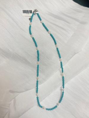 China Classic Blue Freshwater Pearl and Turquoise Beaded Necklace 45cm 4mm for sale