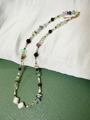 China Natural Pearl Wood Bead Agate Crystal Necklace 51cm Elegant Daily Wear Jewelry for sale