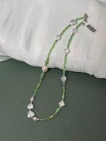 China Customized Heart Four Leaf Clover Pearl Necklace Natural Pearls 10.5-11mm Crystal Stones 45cm for sale