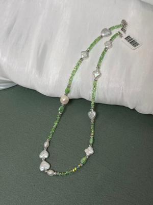 China Customized Heart Four Leaf Clover Pearl Necklace Natural Pearls 10.5-11mm Crystal Stones 45cm for sale