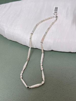 China White Baroque Pearl Necklace Natural Pearl Jade Bead 43cm Length 4.5-5mm Pearl Size for sale