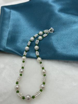 China Natural Pearl and Hetian Jade Necklace 41cm Large 10mm Pearl Bead Jewelry for sale