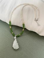 China Natural Pearl and Jade Pendant Necklace 62cm Classic Elegance Jewelry for sale
