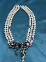 China Colorful Multi Layer Pearl Necklace Natural Pearl Jade Bead Strand 45cm for sale