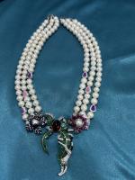 China Colorful Multi Layer Pearl Necklace Natural Pearl Jade Bead Strand 45cm for sale