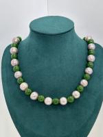 China Natural Pink Round Freshwater Pearl Necklace 12-12.5mm with Hetian Jade 41-42cm for sale