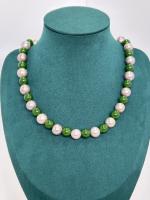 China Natural Pink Round Freshwater Pearl Necklace 12-12.5mm with Hetian Jade 41-42cm for sale