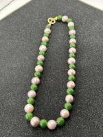 China Natural Pink Round Freshwater Pearl Necklace 12-12.5mm with Hetian Jade 41-42cm for sale