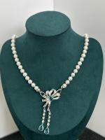 China High Quality Freshwater Pearl Necklace Silver Bow Colorful Pearls Elegant Style 45cm for sale