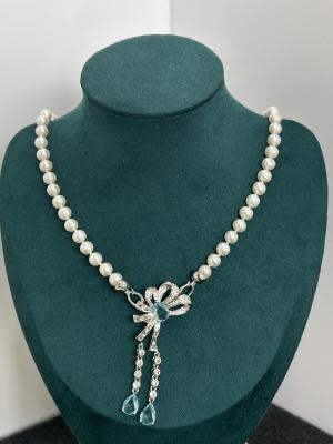 China High Quality Freshwater Pearl Necklace Silver Bow Colorful Pearls Elegant Style 45cm for sale