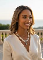 China Freshwater Pearl Necklace with Blue Pendant 8mm Natural Pearl Jewelry for Women for sale
