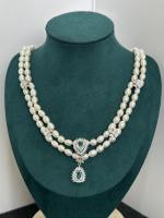China Freshwater Pearl Necklace with Blue Pendant 8mm Natural Pearl Jewelry for Women for sale