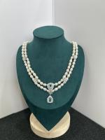 China Freshwater Pearl Necklace with Blue Pendant 8mm Natural Pearl Jewelry for Women for sale