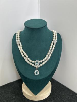 China Freshwater Pearl Necklace with Blue Pendant 8mm Natural Pearl Jewelry for Women for sale