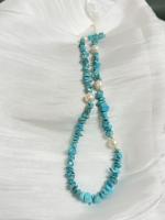 China Natural Pearl Turquoise Necklace Adjustable Length 18 Inch Gold Clasp for sale