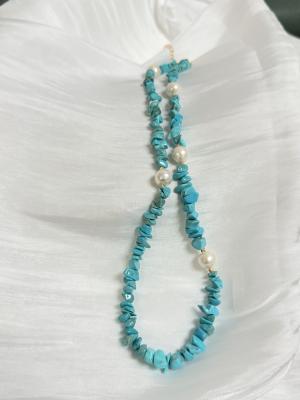 China Natural Pearl Turquoise Necklace Adjustable Length 18 Inch Gold Clasp for sale