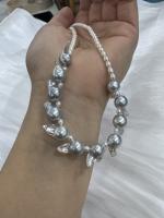 China Freshwater Baroque Pearl Pendant Necklace 18 Inch Long Turquoise Stone Gold Clasp for sale