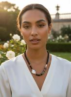 China Pastel Color Baroque Pearl Necklace with Black Beads Adjustable Length 45cm for sale